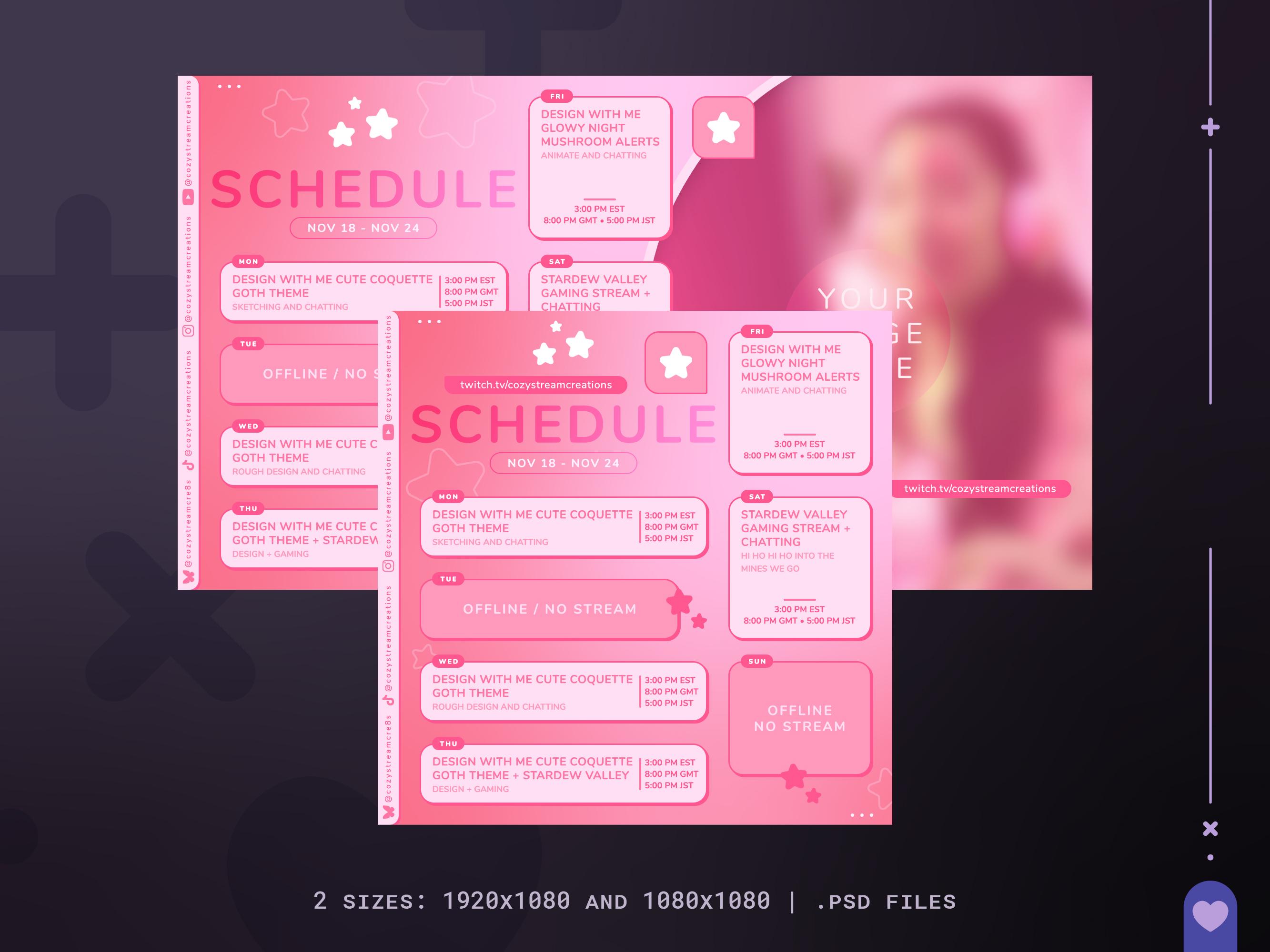 Pink Customizable Star Stream Schedule Template | 2 Templates | .PSD ...