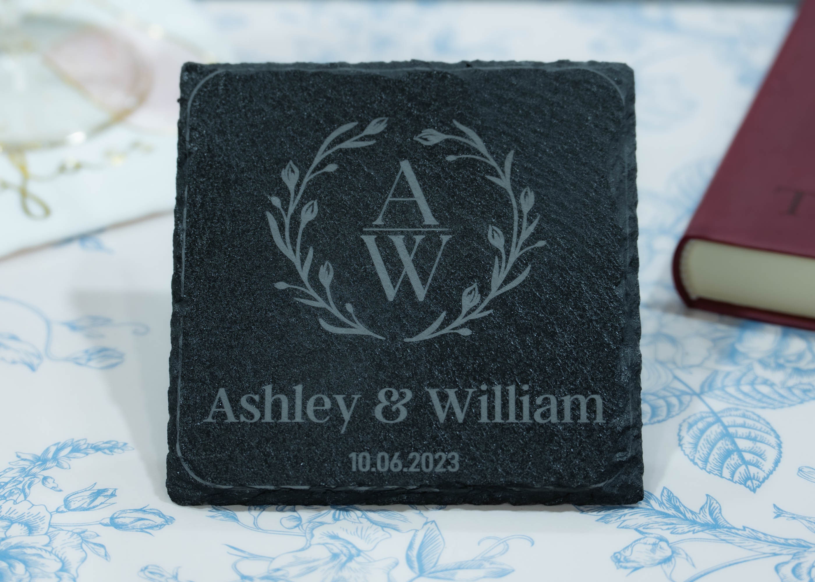 Personalized Slate Coasters With Holder Set of 4 Monogram Coasters for ...