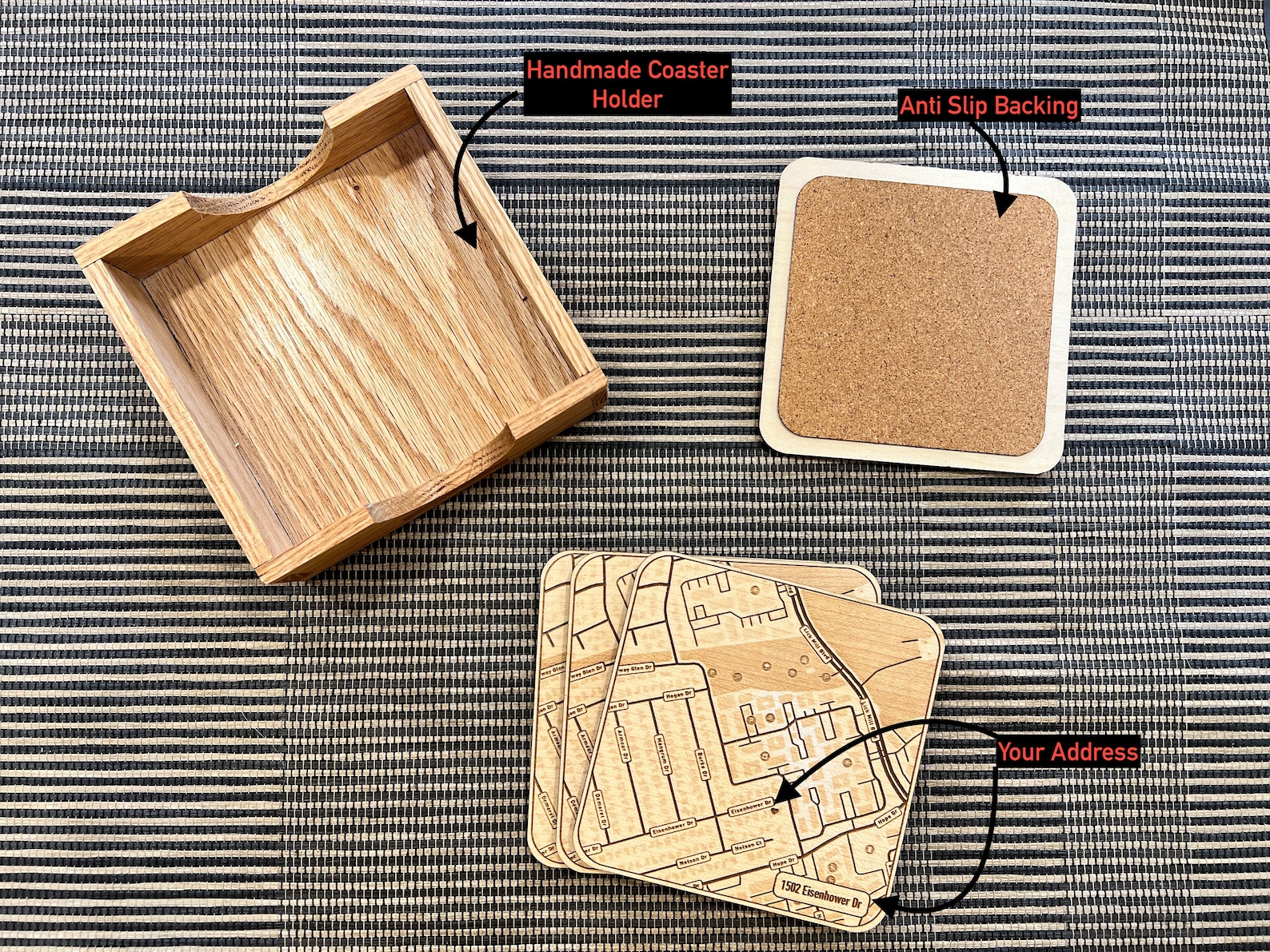 Custom Wood Coasters With Engraved Street Map Address of - Etsy