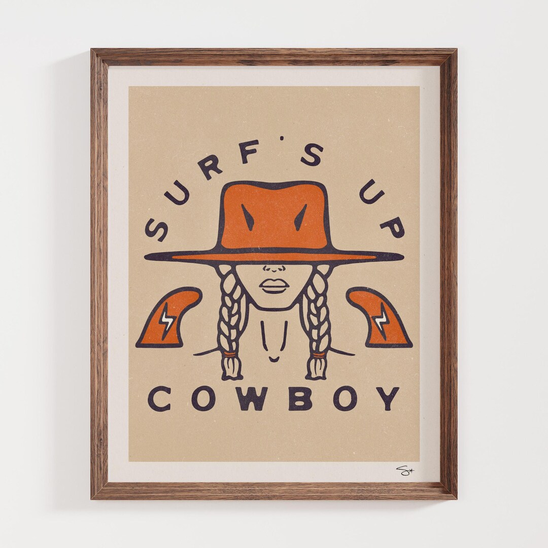 Surf's up Cowboy Art Print Surf Wall Art Vintage Inspired Art Boho Art ...