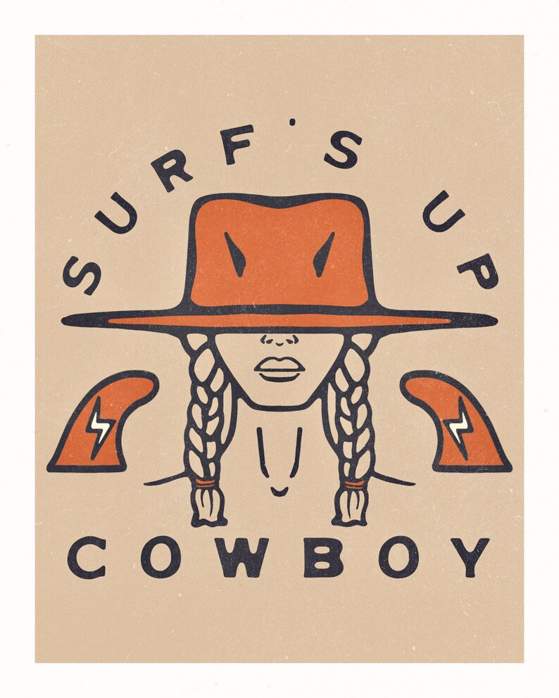 Surf's up Cowboy Art Print Surf Art Vintage | Etsy