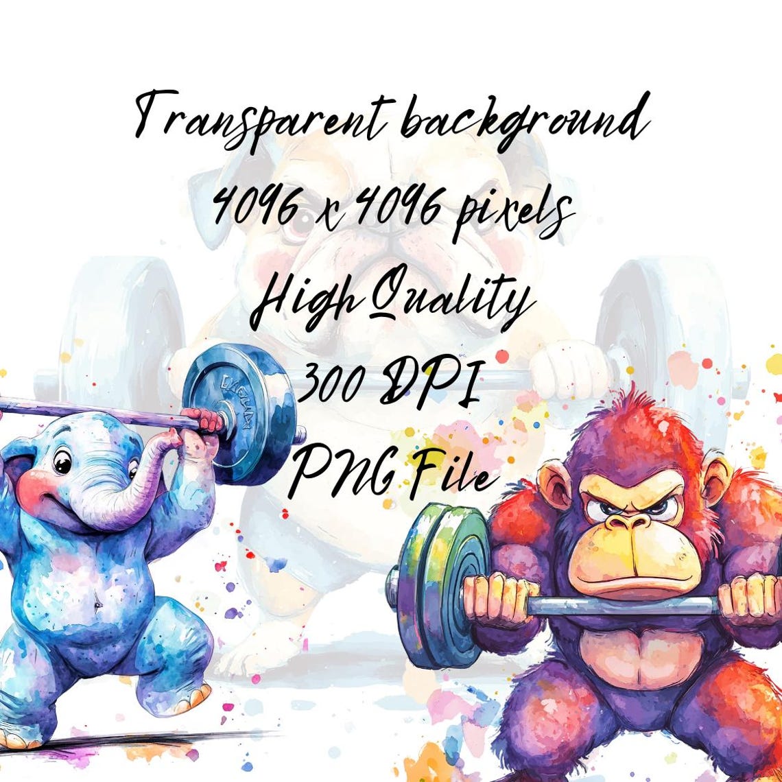 Watercolor Fitness Animals Clipart: Gym Pets PNG (digital Download) - Etsy