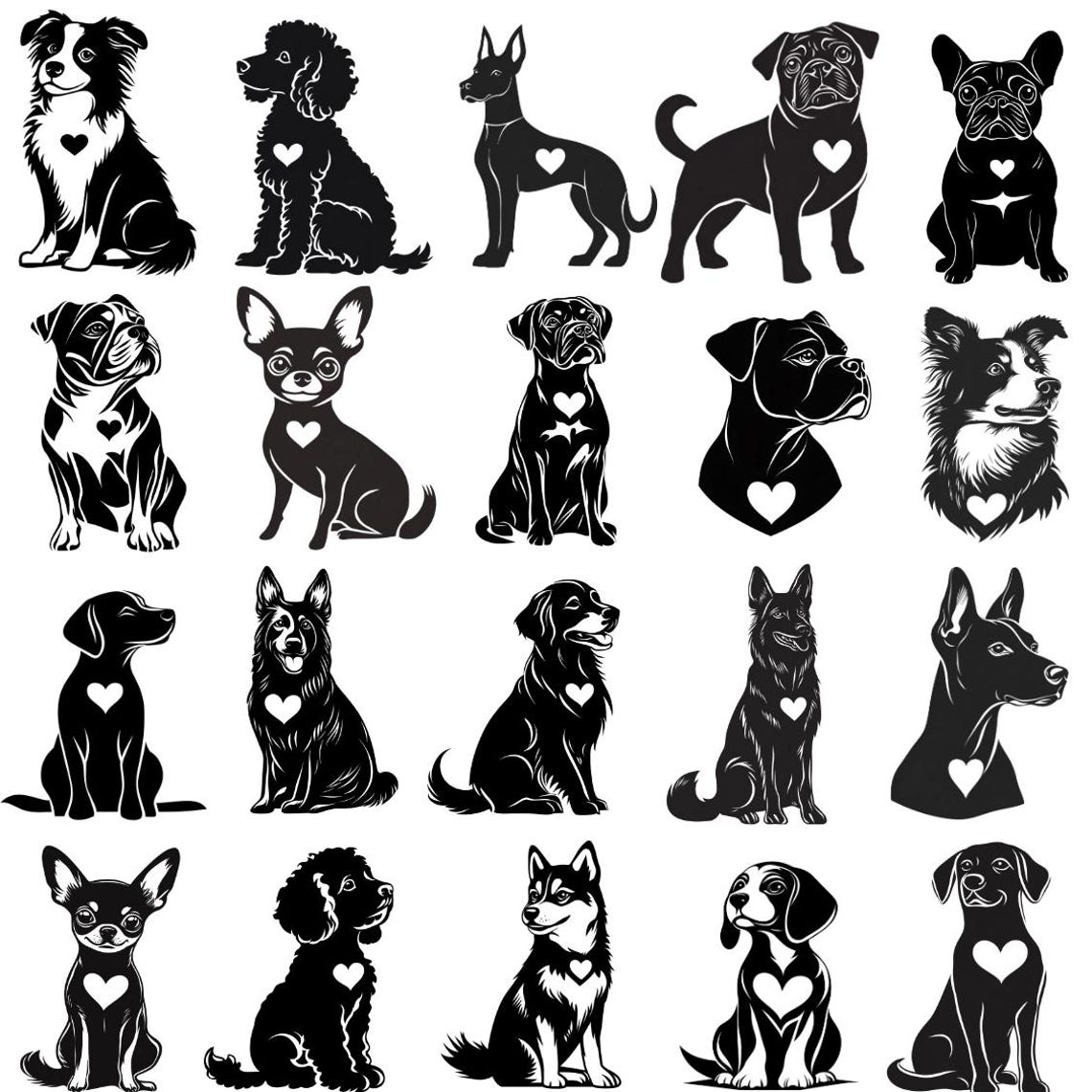 Dog Breed Clipart, Black and White Line Art (digital Download) - Etsy