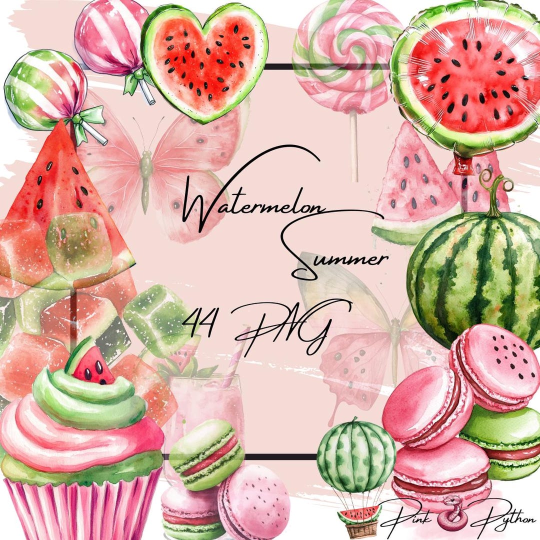 Watermelon Clipart, Summer Watercolor Watermelon PNG, Summer Clipart ...