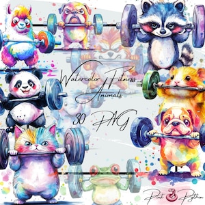 Watercolor Fitness Animals Clipart: Gym Pets PNG (digital Download) - Etsy