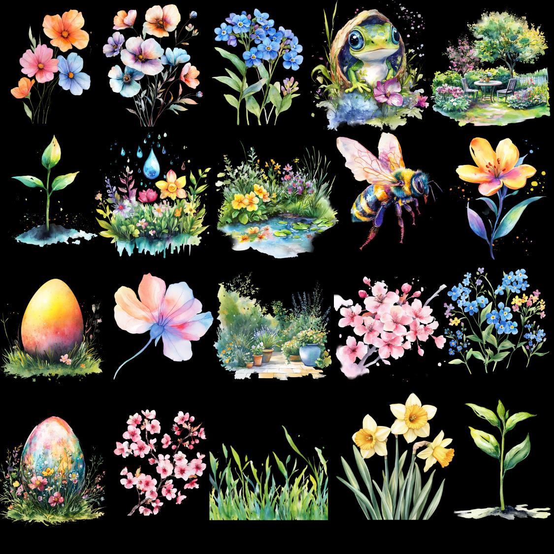 Spring Clipart, Easter Clipart, Watercolor Clipart PNG, Bee, Frog ...