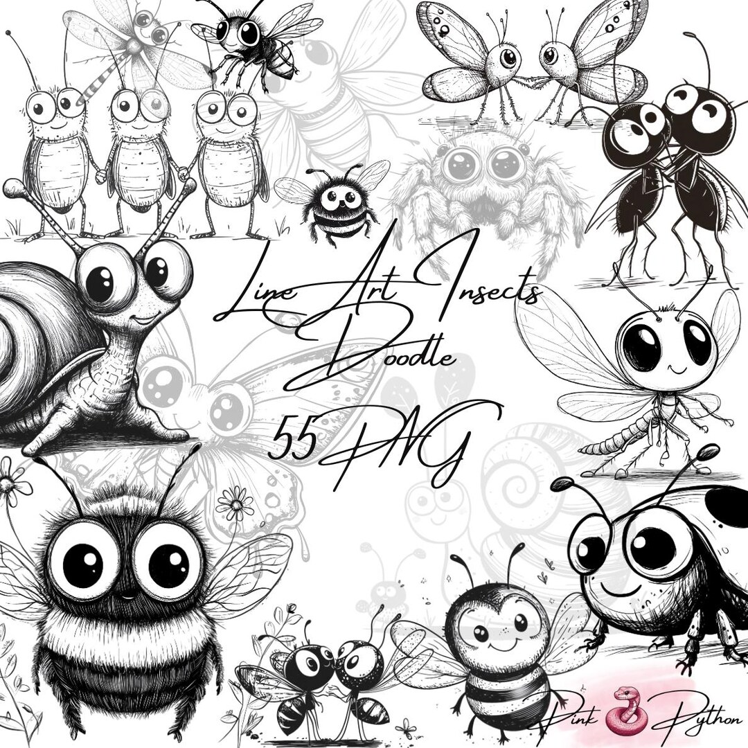 Line Art Insects Clipart Bundle: Doodle Bugs PNG (digital Download) - Etsy