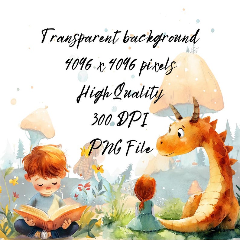 Watercolor Fairytale Clipart: Kids Book Illustration PNG (digital ...