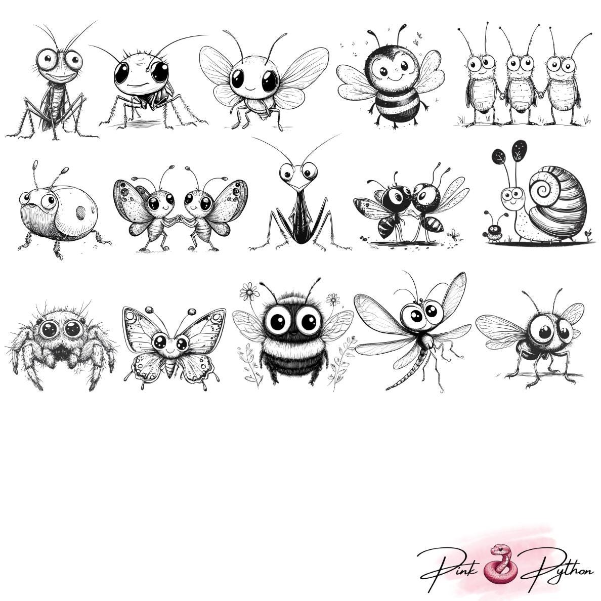 Lineart Insects Clipart, Insects Clipart Bundle, Lineart Doodle PNG ...