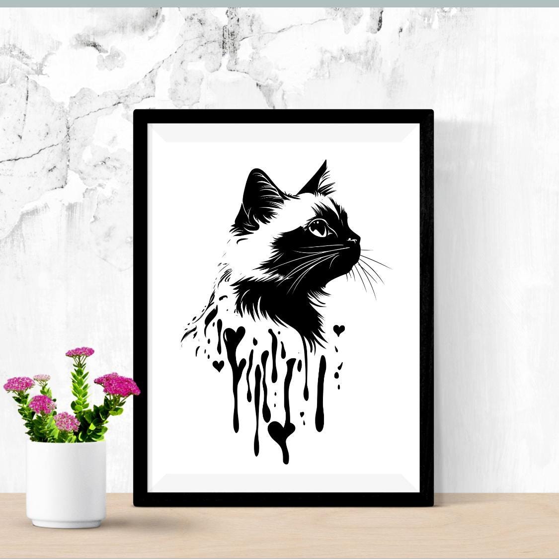 Black and White Cats Line Art Clipart: Digital Download (35 PNG Files ...