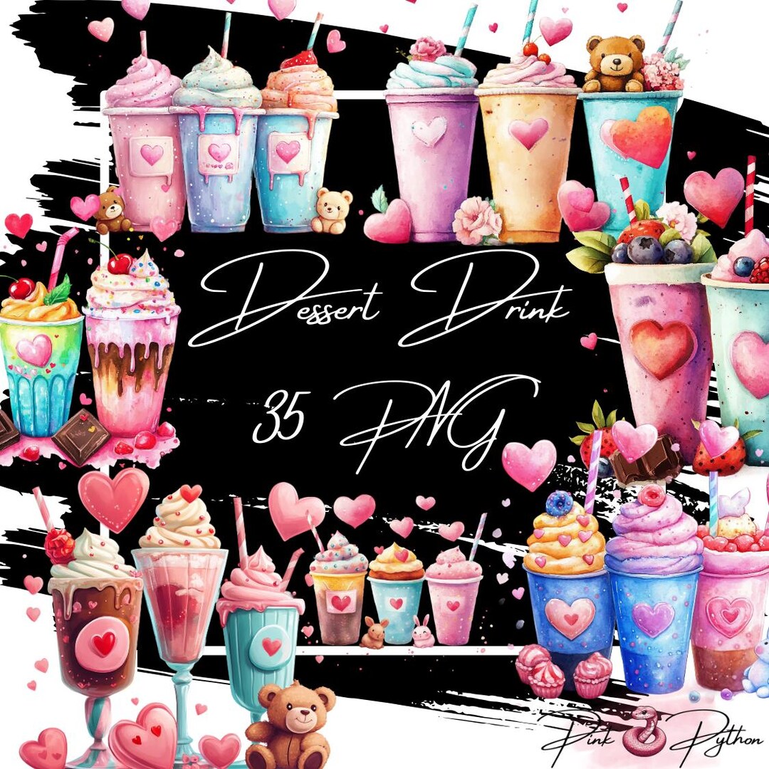 Watercolor Dessert Clipart: Ice Cream, Whipped Cream (PNG Digital ...