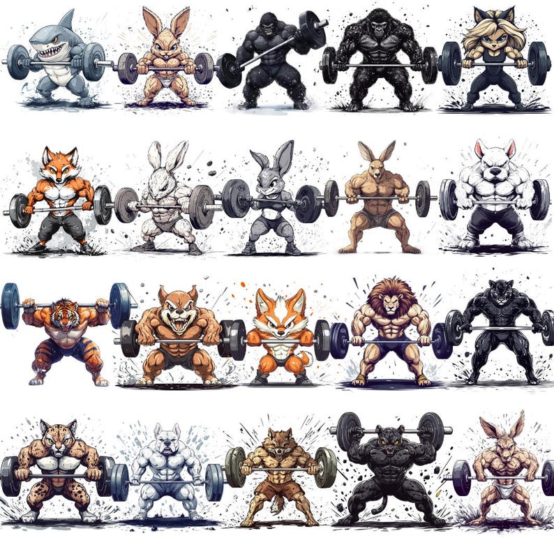 Gym Animals Clipart: Weightlifting Pets PNG (digital Download) - Etsy
