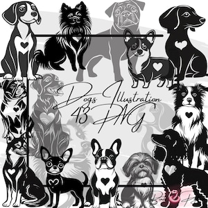 Dog Breed Clipart, Black and White Line Art (digital Download) - Etsy