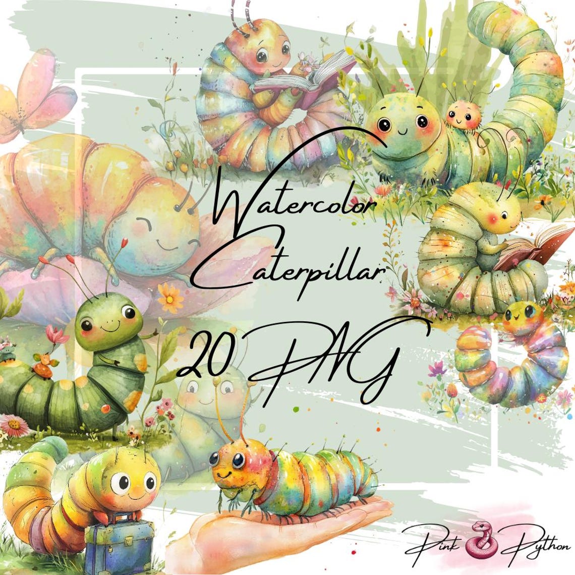 Caterpillar Clipart, Watercolor Insects Clipart, Bugs Clipart, Kids ...