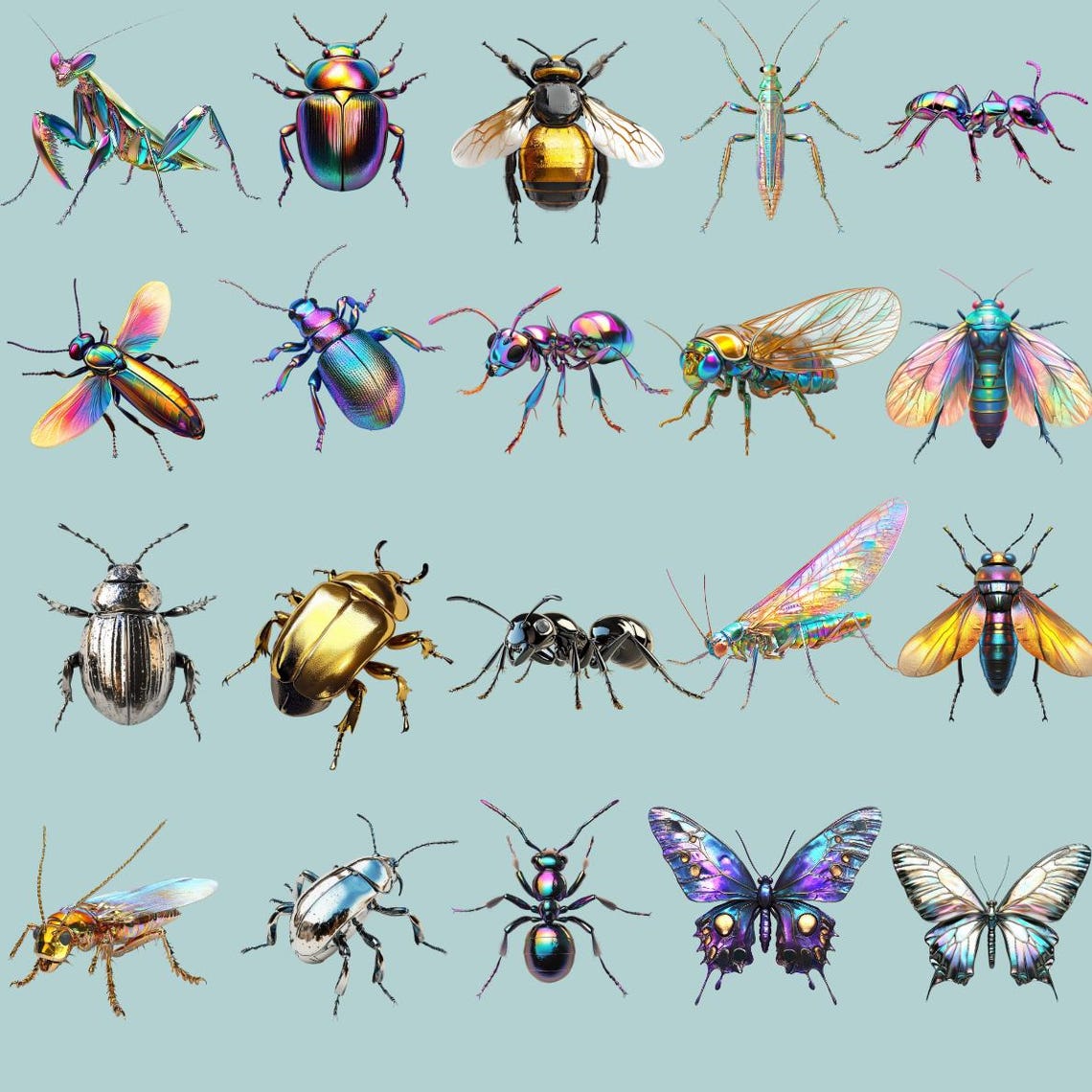 Metallic Insects Clipart: Colorful Bugs, Beetles (digital Download, 74 ...