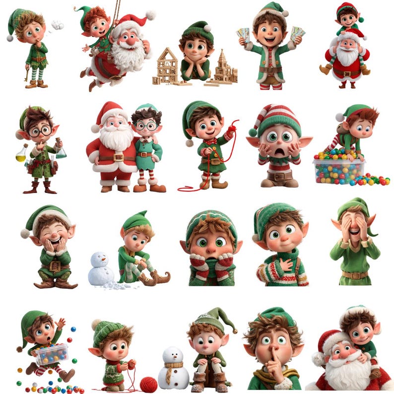 Christmas Elf Clipart | Cute 3D Elf Pngs Clipart, Santa & Kids PNG ...