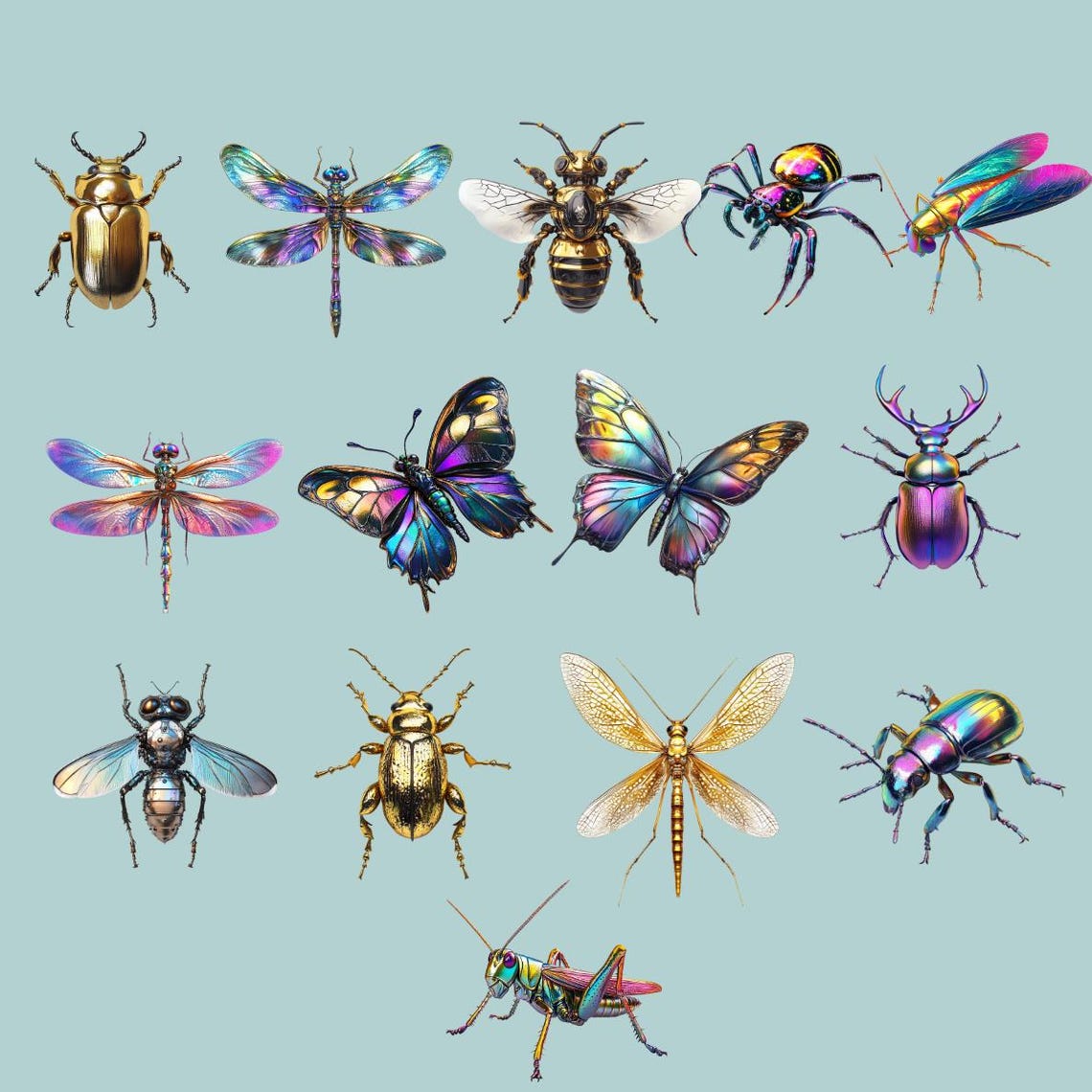 Metallic Insects Clipart: Colorful Bugs, Beetles (digital Download, 74 ...