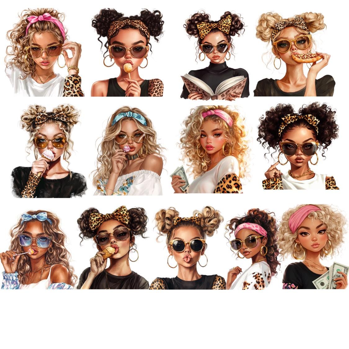 Sassy Girl Clipart PNG Bundle, Confident Aesthetic Designs (instant ...