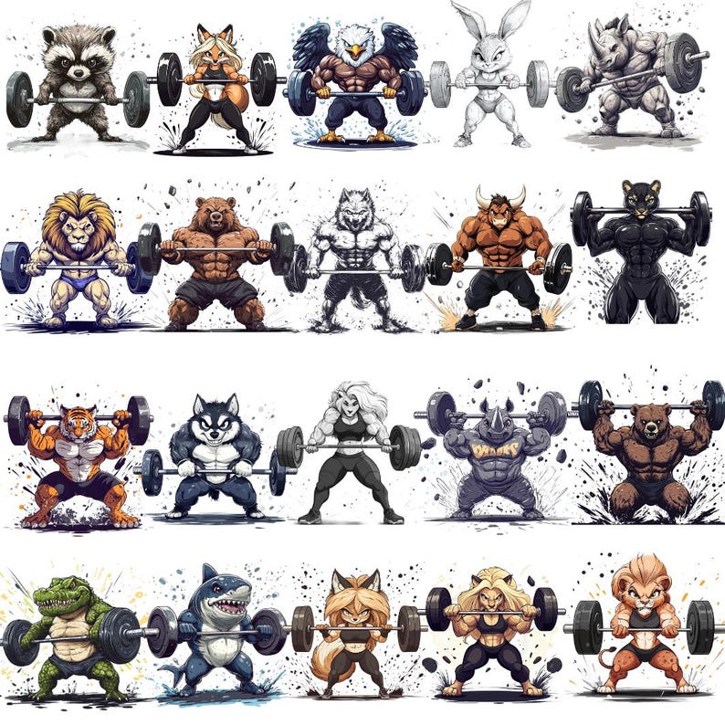 Gym Animals Clipart: Weightlifting Pets PNG (digital Download) - Etsy