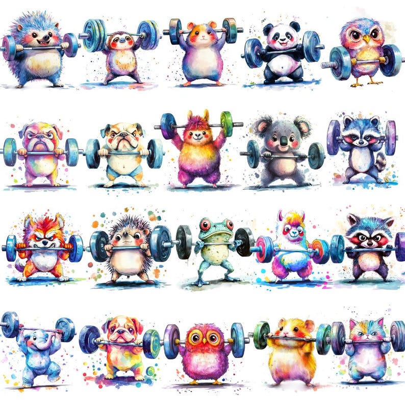 Watercolor Fitness Animals Clipart: Gym Pets PNG (digital Download) - Etsy