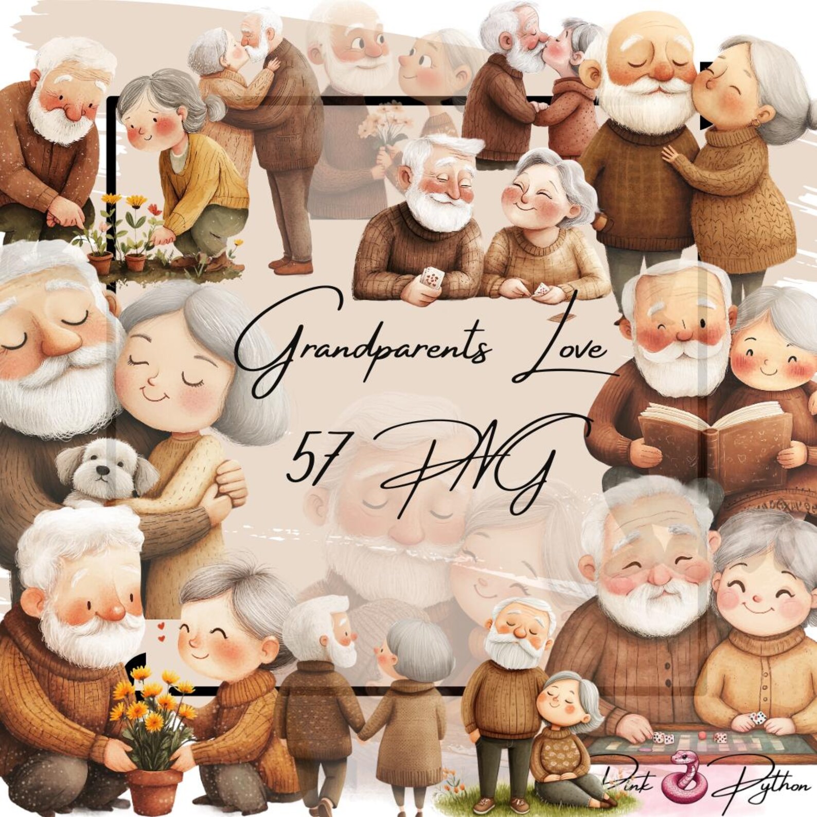 Grandparents Clipart: Grandpa, Grandma PNG Graphics (instant Download ...