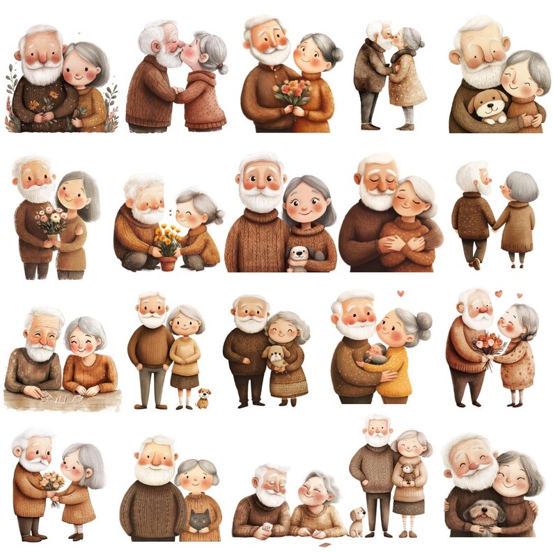 Grandparents Clipart: Grandpa, Grandma PNG Graphics (instant Download ...