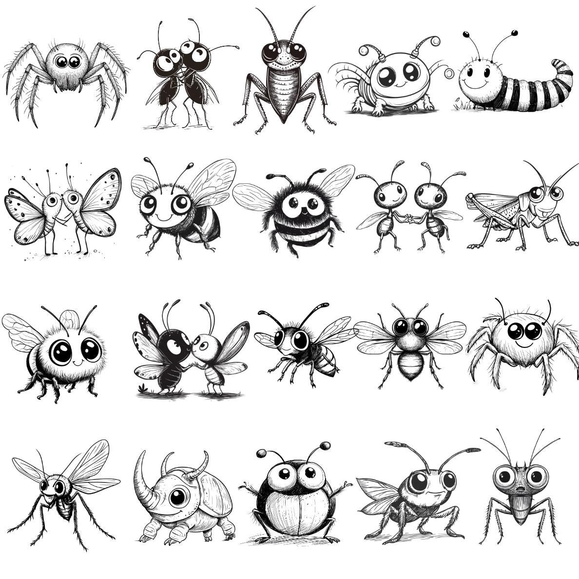 Line Art Insects Clipart Bundle: Doodle Bugs PNG (digital Download) - Etsy