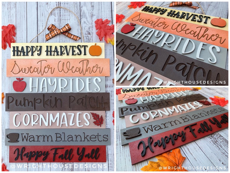Happy Harvest Autumn Bucket List Stacked Sign Bundle - Seasonal Wall ...