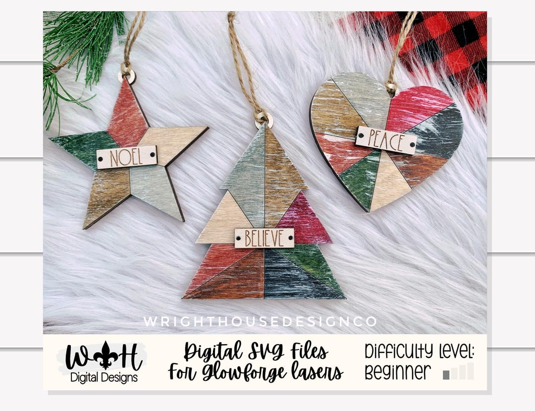 Rustic Farmhouse Quilt Pattern Line Ornaments - Minimalist Ornament Set ...
