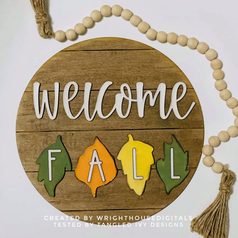Welcome Fall in Leaves Door Hanger Round - Seasonal Sign Making and DIY ...