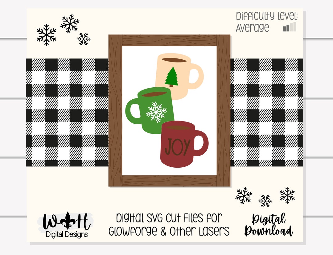 Joy Stacked Coffee Mugs Farmhouse Frame Sign - Christmas Tiered Tray ...