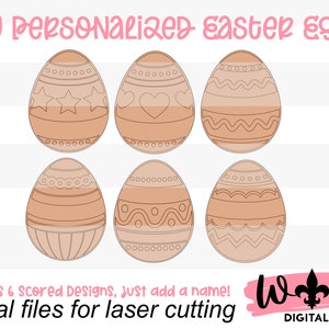 Easter Bunny Color Eggs and Personalizable Basket Tags Tiered Tray Decor and DIY Kits Cut File ...