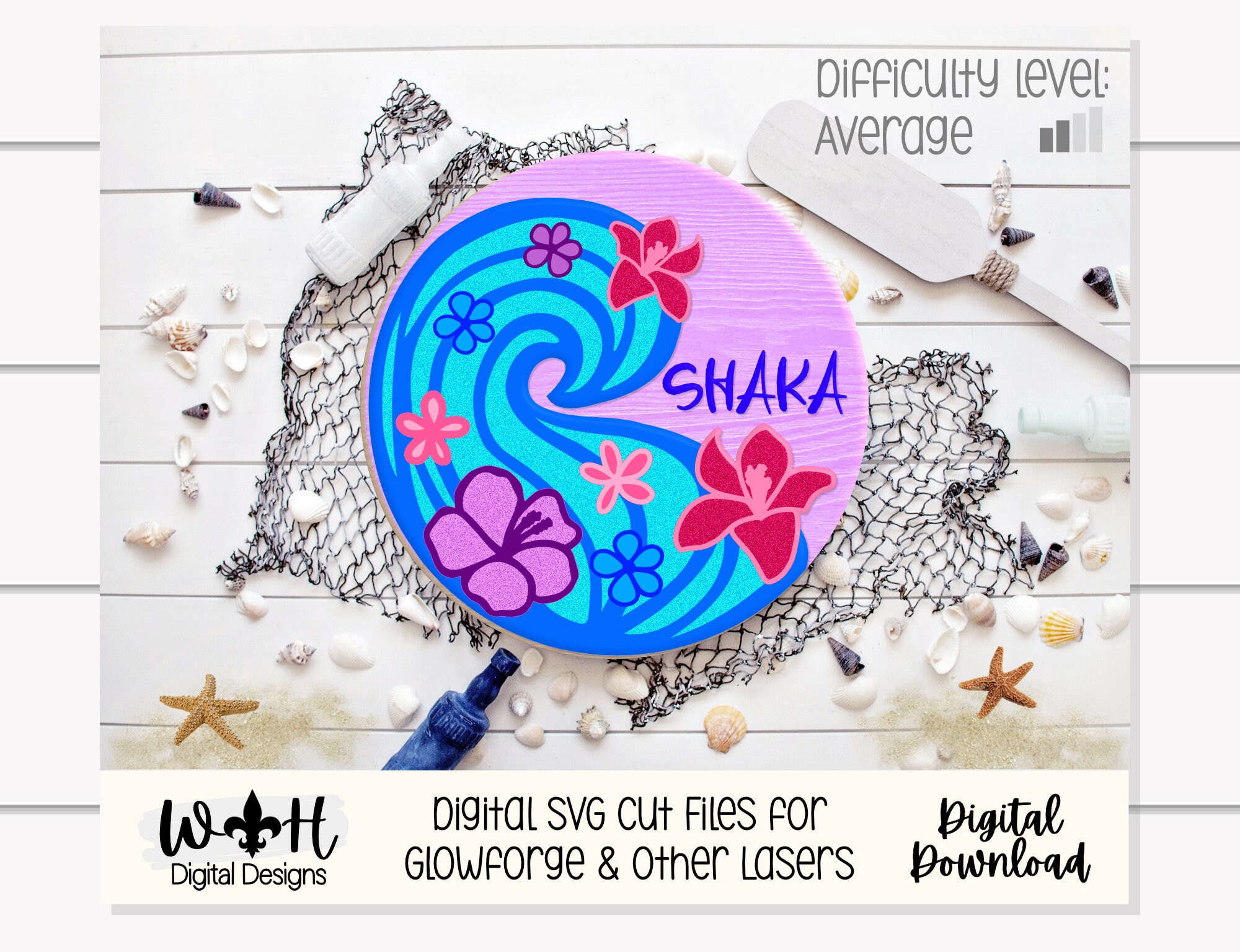 Shaka Tropical Waves Hibiscus Door Hanger - Summer Floral Sign Making ...