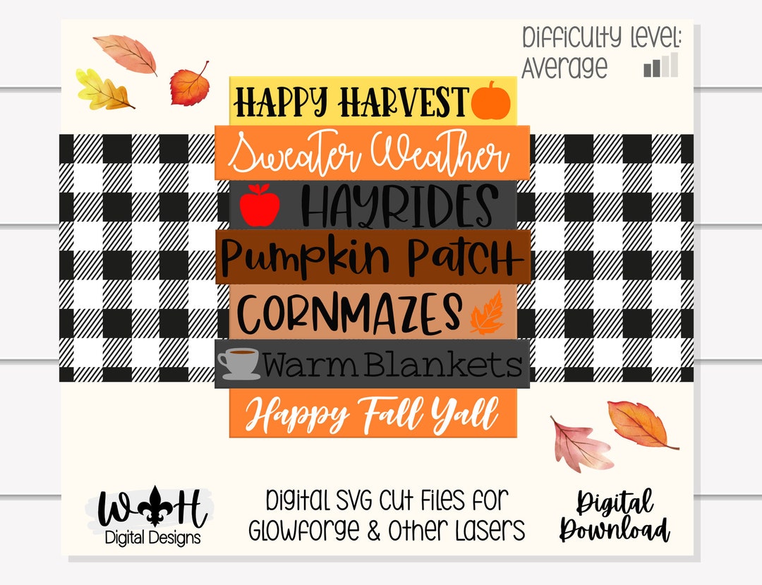 Happy Harvest Autumn Bucket List Stacked Sign - Seasonal Wall Decor and ...
