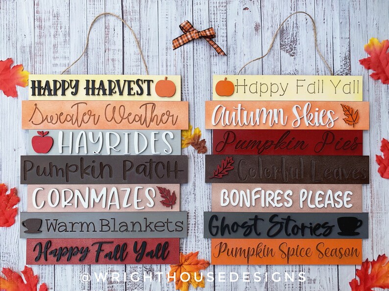 Happy Harvest Autumn Bucket List Stacked Sign Bundle - Seasonal Wall ...