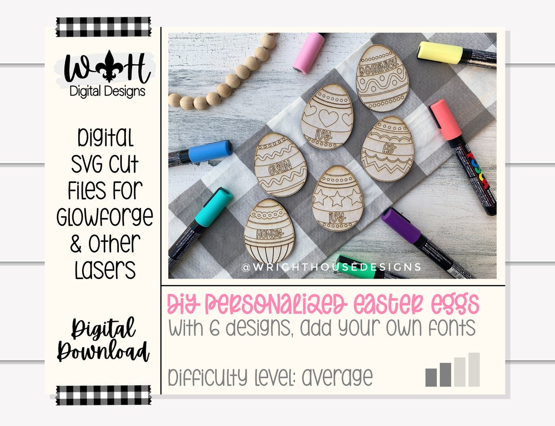 Easter Bunny Color Eggs and Personalizable Basket Tags Tiered Tray Decor and DIY Kits Cut File ...