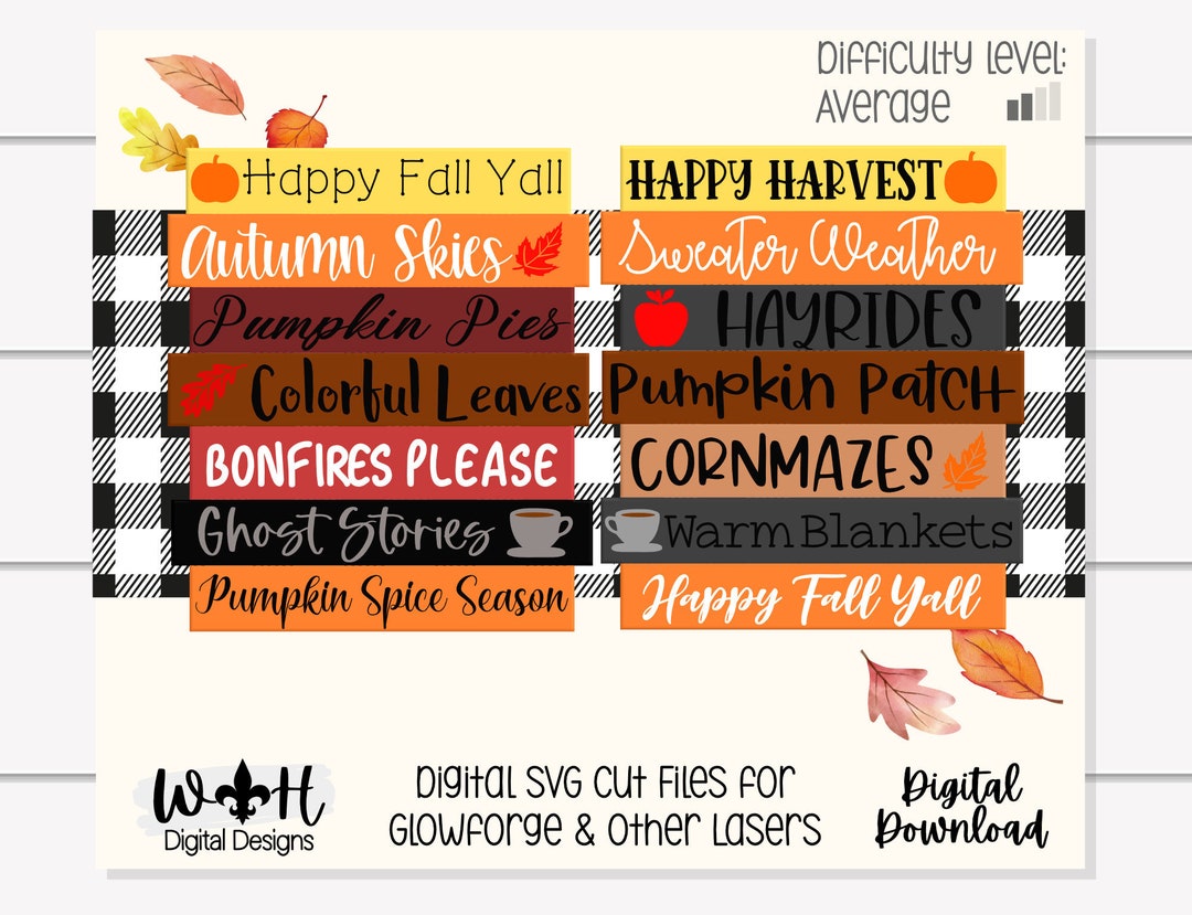 Happy Harvest Autumn Bucket List Stacked Sign Bundle - Seasonal Wall ...