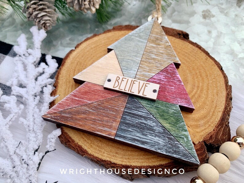 Rustic Farmhouse Quilt Pattern Line Ornaments - Minimalist Ornament Set ...