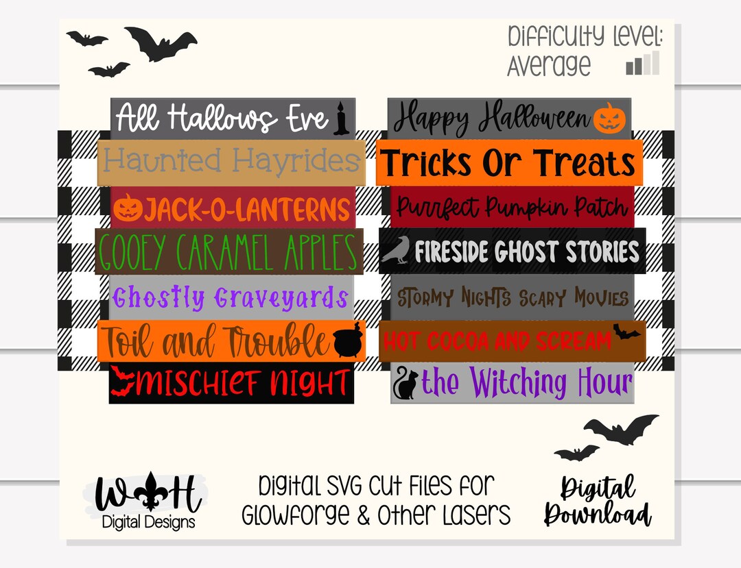 Happy All Hallows Eve Bucket List Stacked Sign Bundle - Seasonal Wall ...