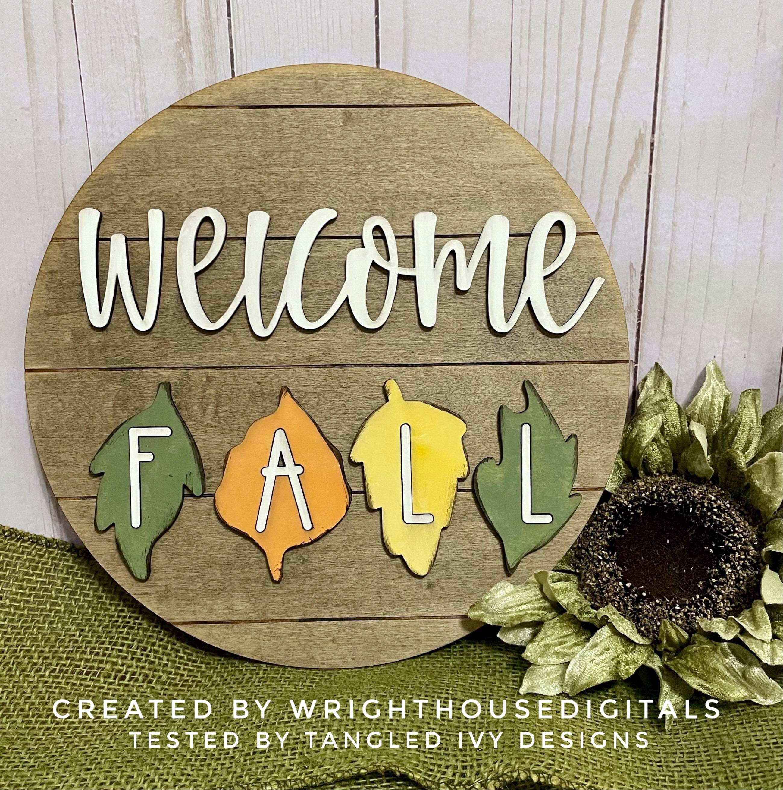 Welcome Fall in Leaves Door Hanger Round - Seasonal Sign Making and DIY ...