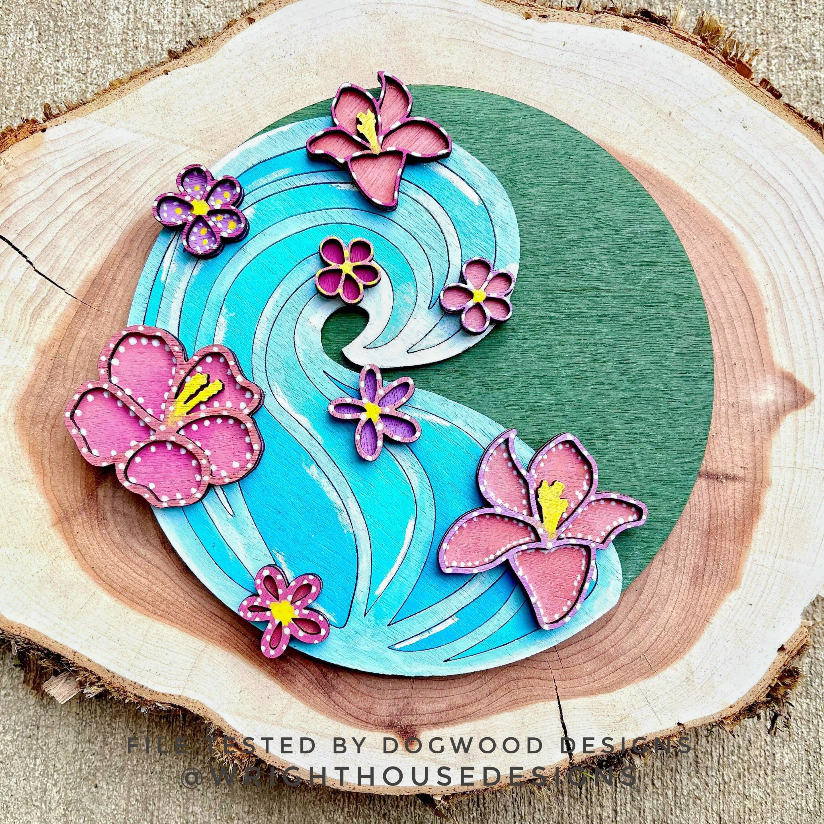 Shaka Tropical Waves Hibiscus Door Hanger - Summer Floral Sign Making ...