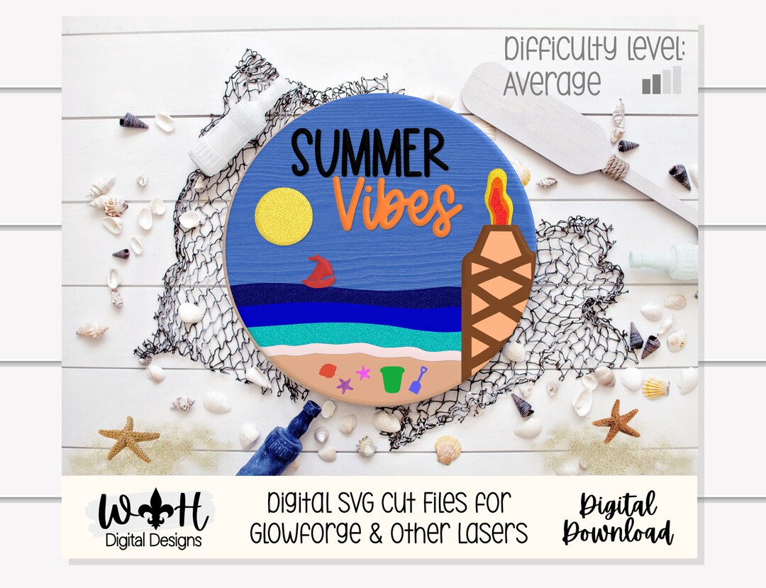 Summer Vibes Tiki Bonfire Beach Door Hanger Round - Sign Making and DIY ...