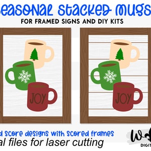 Joy Stacked Coffee Mugs Farmhouse Frame Sign - Christmas Tiered Tray ...