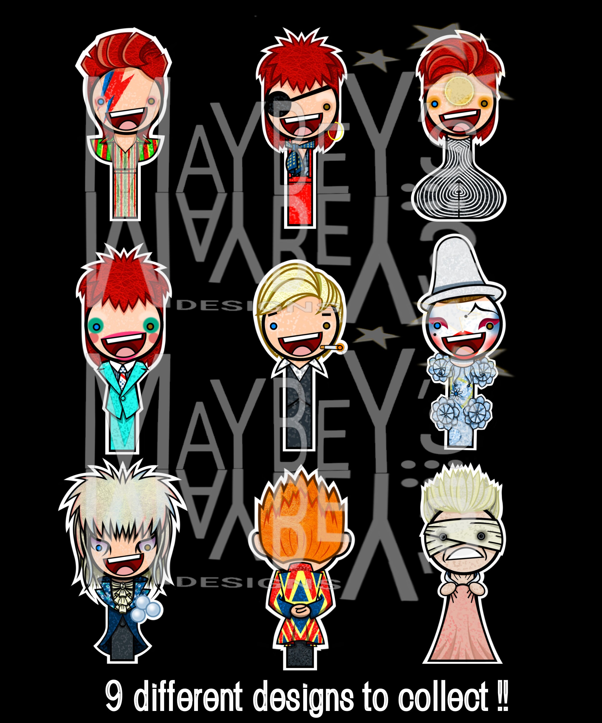 Aladdin Sane. Ziggy Stardust. Iconic David Bowie Looks. Digital Cartoon ...
