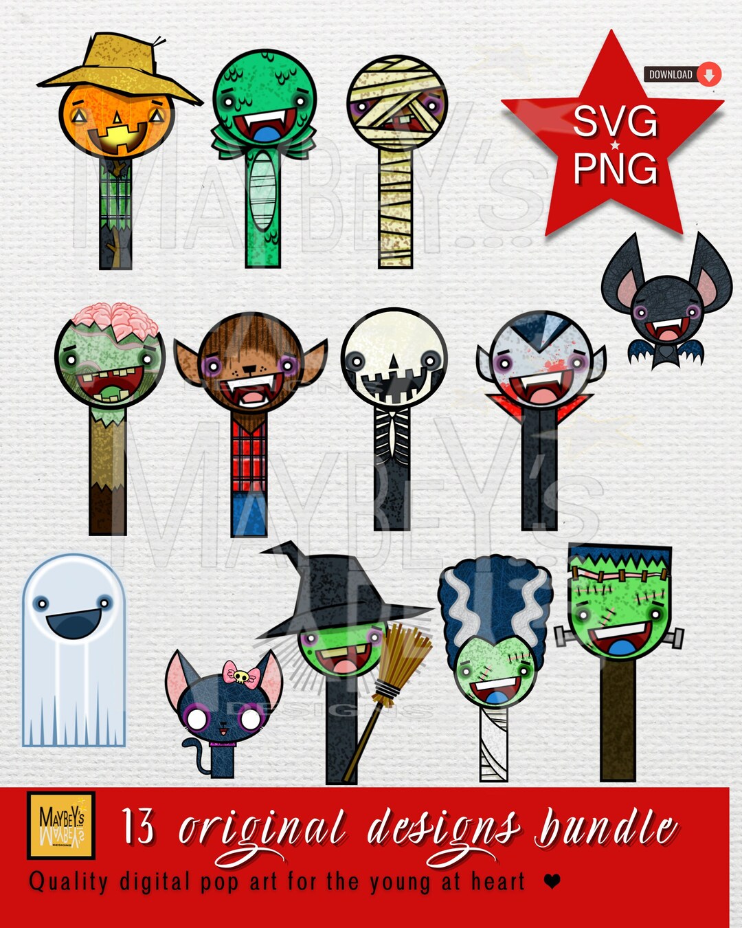 Cute Monsters Bundle | Cute Cartoon Digital Pop Art Graphics, Halloween ...