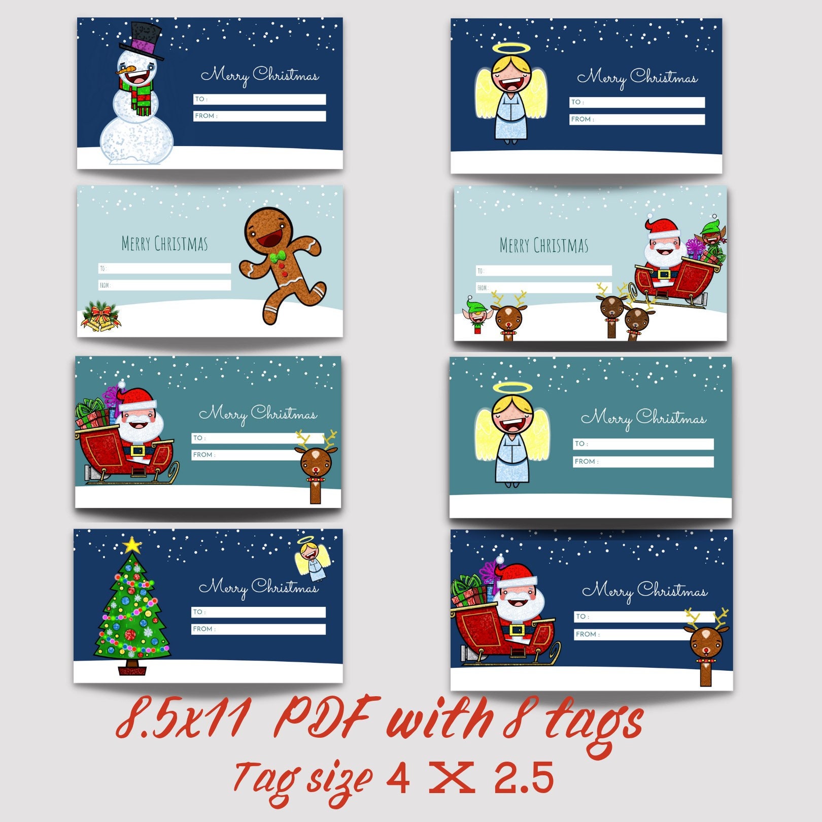 Printable Gift Tags. Adorable Christmas Cartoons. Santa Mrs. - Etsy