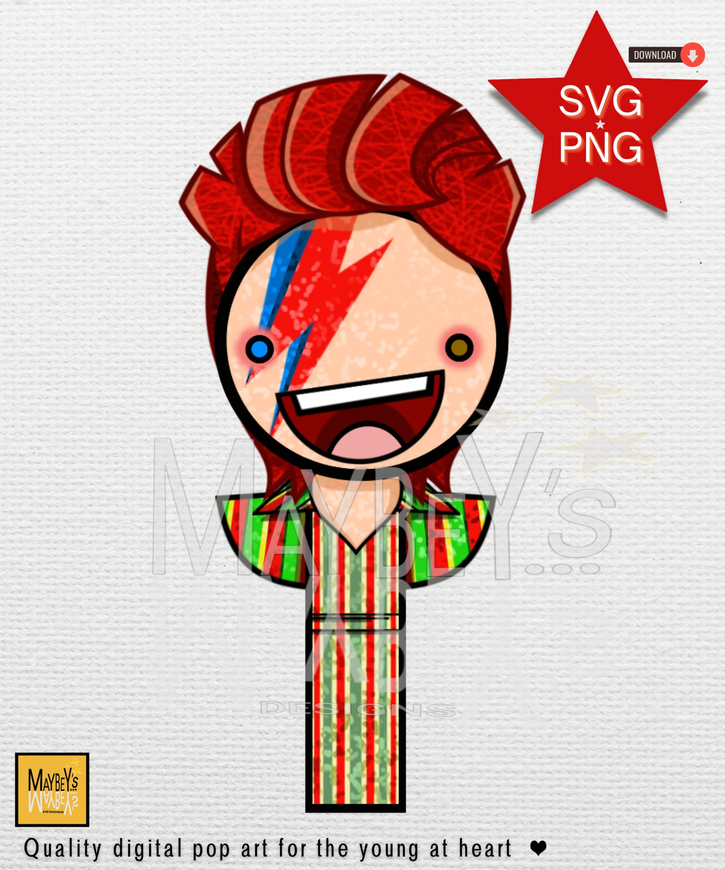 Aladdin Sane. Ziggy Stardust. Iconic David Bowie Looks. Digital Cartoon Pop Art. SVG, PNG, PDF ...