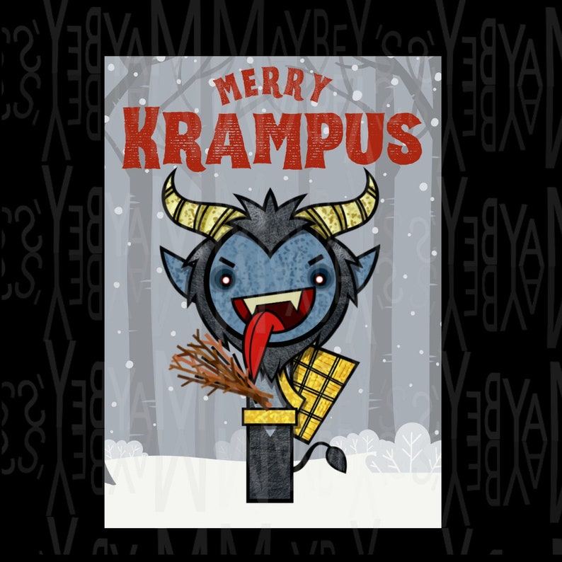 Krampus Cartoon Gift Cards. Instant Download 4 Design Set. 5 X 7 PDF ...