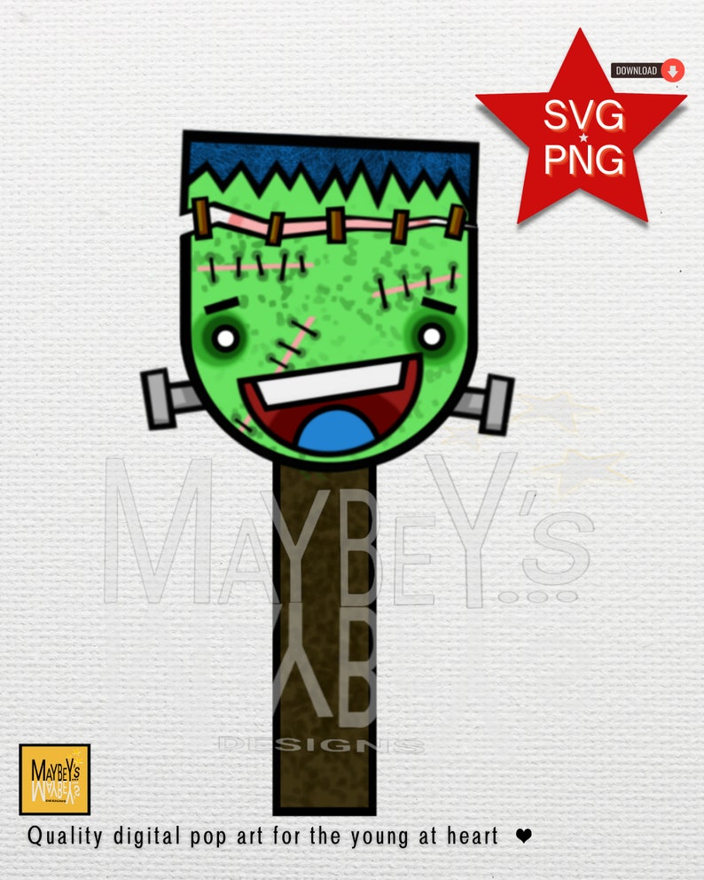 Cute Frankenstein Monster Cartoon. Digital Download Clip Art, Decal ...