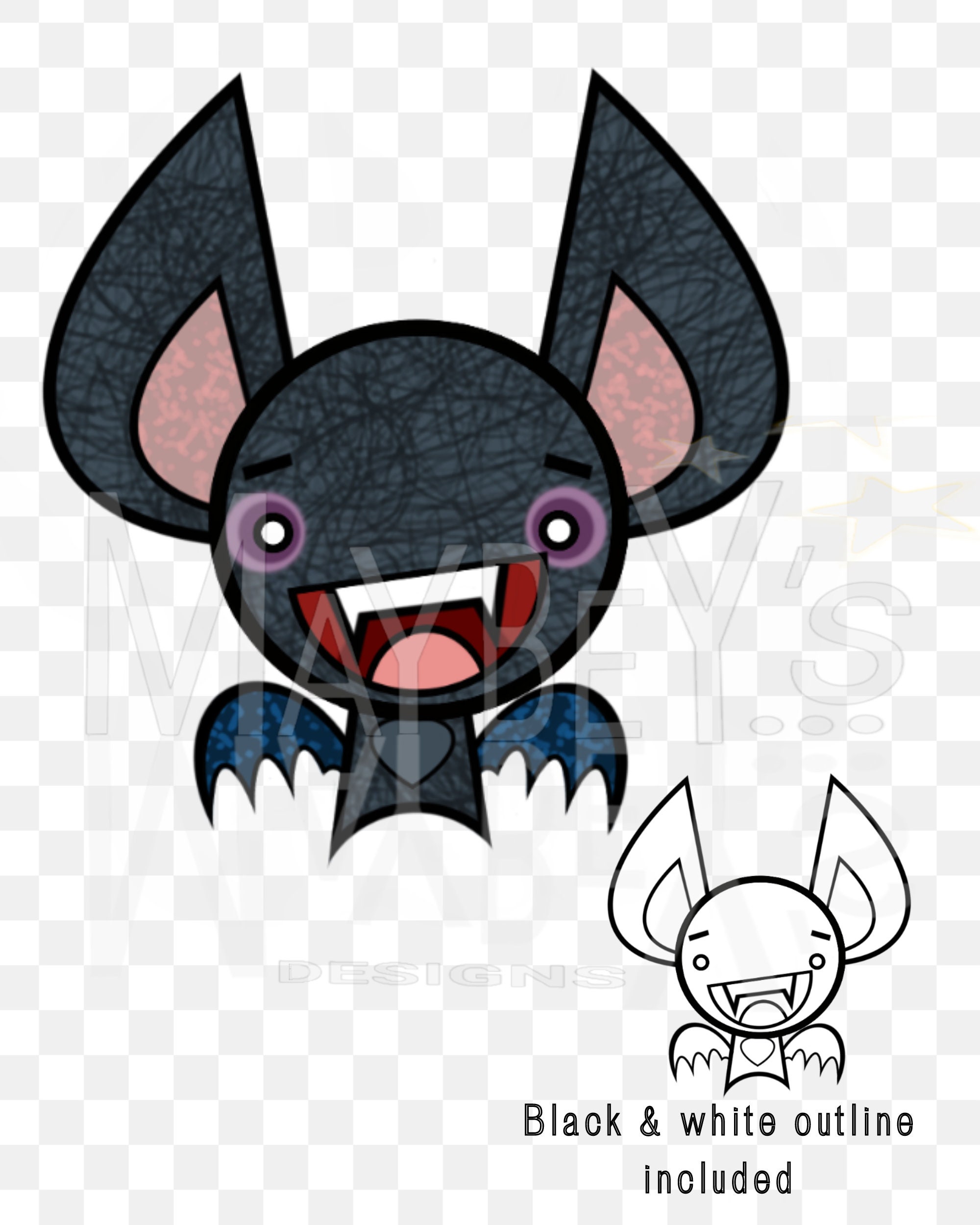 Vampire Bat - Cute Cartoon Digital Pop Art Graphic, Halloween Stickers ...